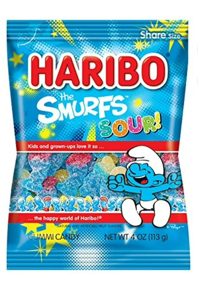 Haribo Gummi Candy, The Smurfs Sour! 4 Oz – Bombon