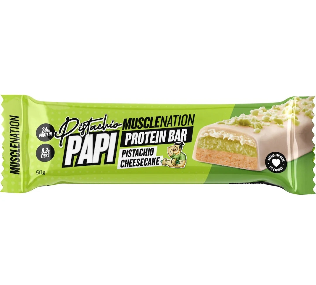Muscle Nation Pistachio Papi Cheesecake Protein Bar 50g – Bombon